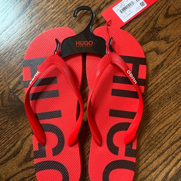 Hugo Boss | Shoes | Hugo Boss Red On Fire Flip Flops New Mens Flip ...